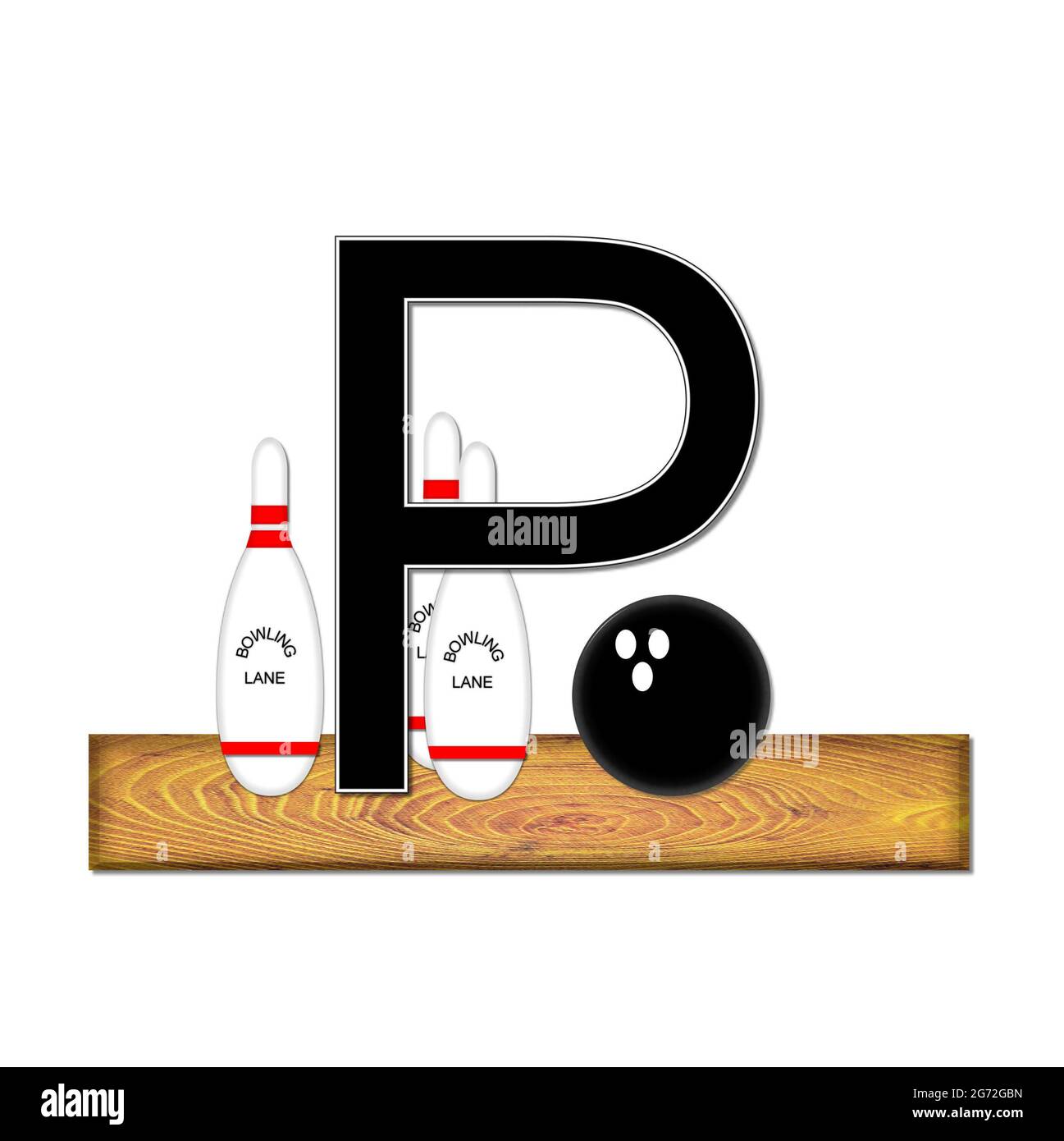 The letter P, in the alphabet set "Bowling", is black with white border ...