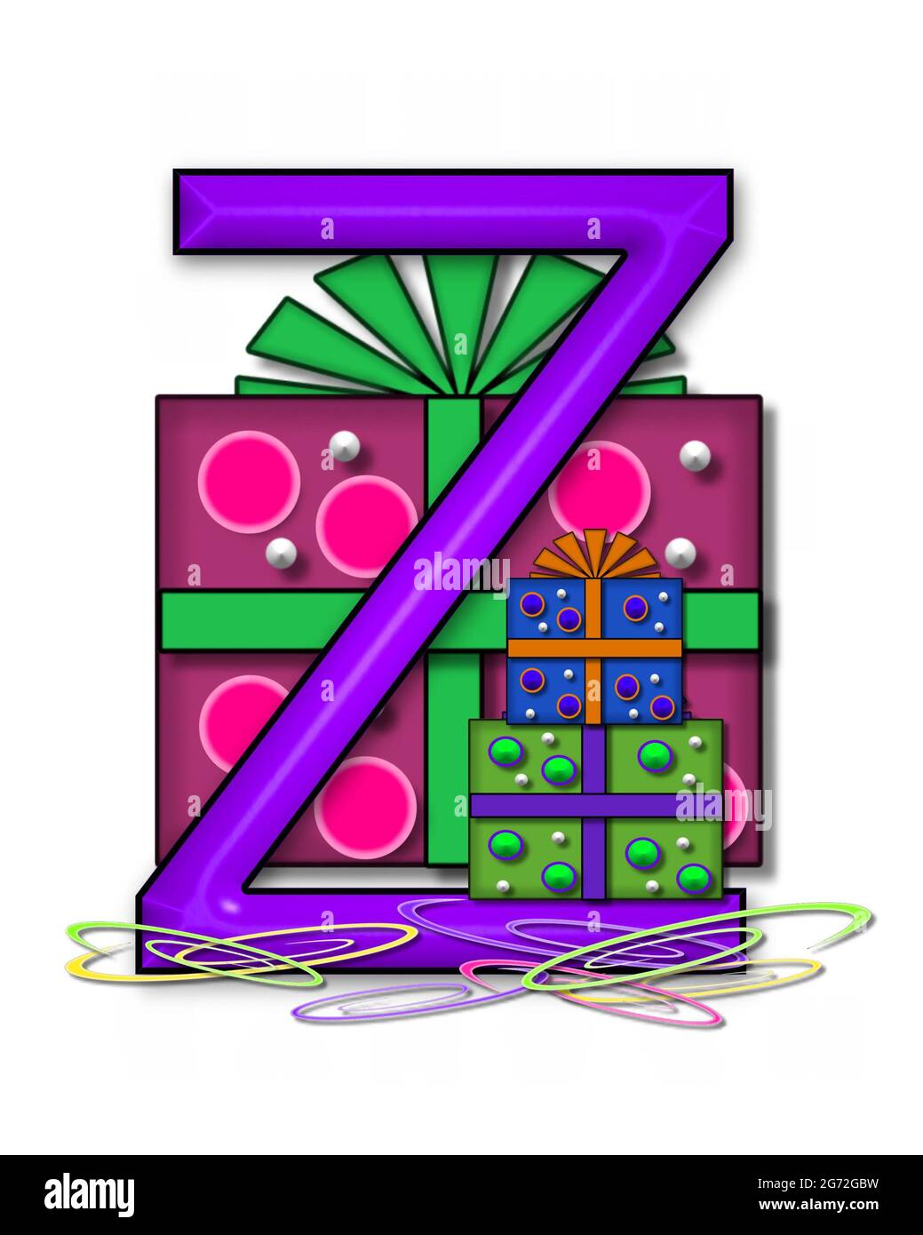 The letter Z, in the alphabet set Boxes and Bows, is 3D purple and ...