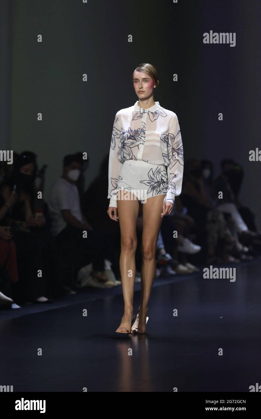 Model walks the runway at CineCittà Studios in Rome, Italy during the ...