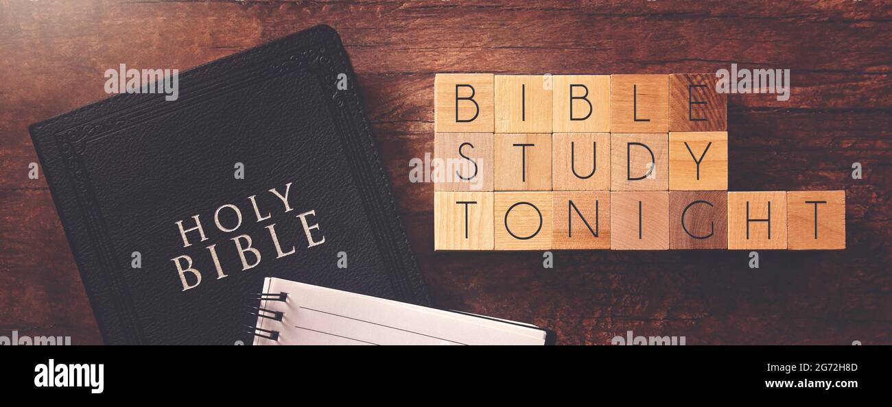 Bible Study Tonight in Block Letters on a Wooden Table with a Bible ...