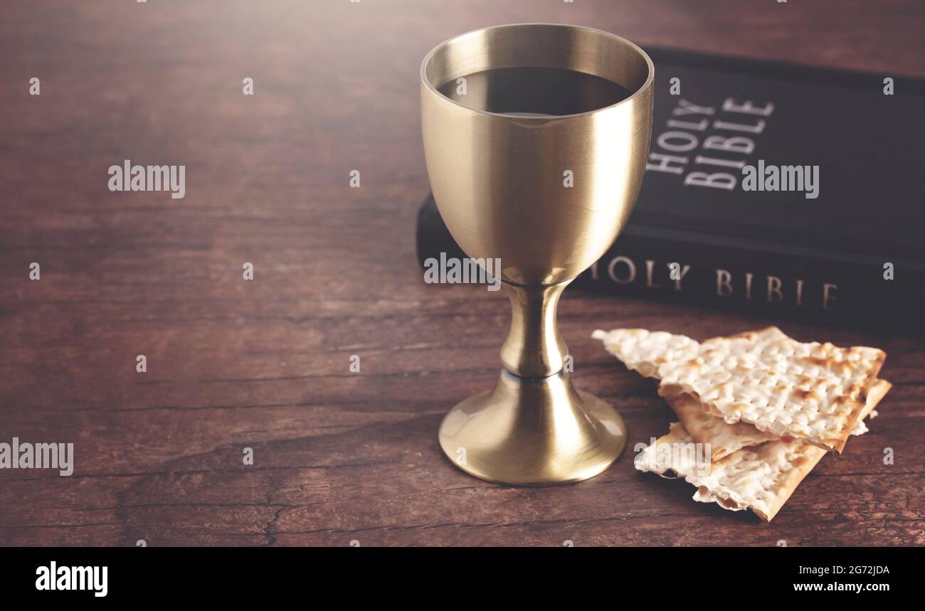 Holy Communion or the Lords Supper Prepared on a Dark Wood Table Stock ...