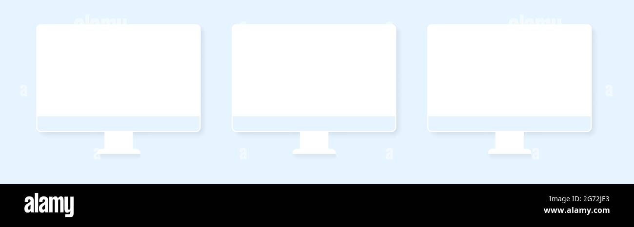 Realistic Three Desktop PC Vector Mockup. Trendy Desktop PC Template ...