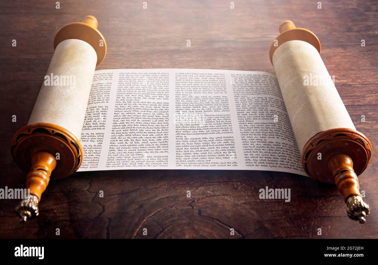 Ancient Looking Hebrew Scroll of the Torah Stock Photo - Alamy