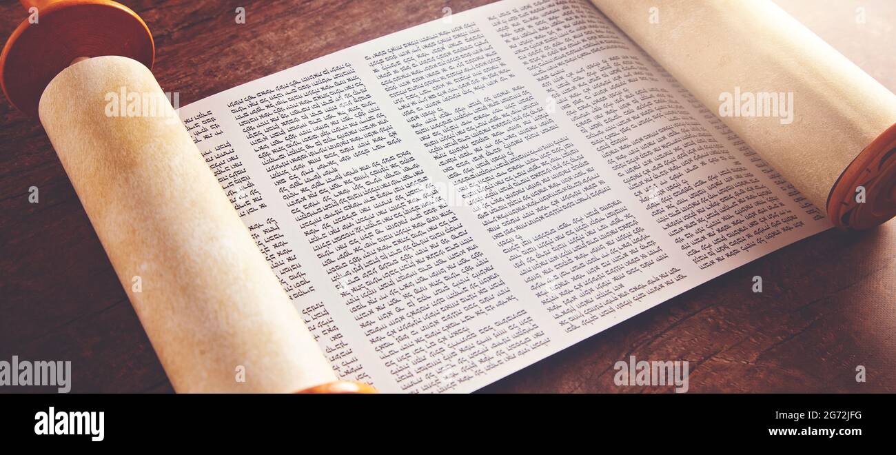 Ancient Looking Hebrew Scroll of the Torah Stock Photo - Alamy