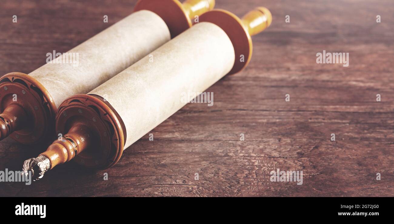 Ancient Looking Hebrew Scroll of the Torah Stock Photo - Alamy