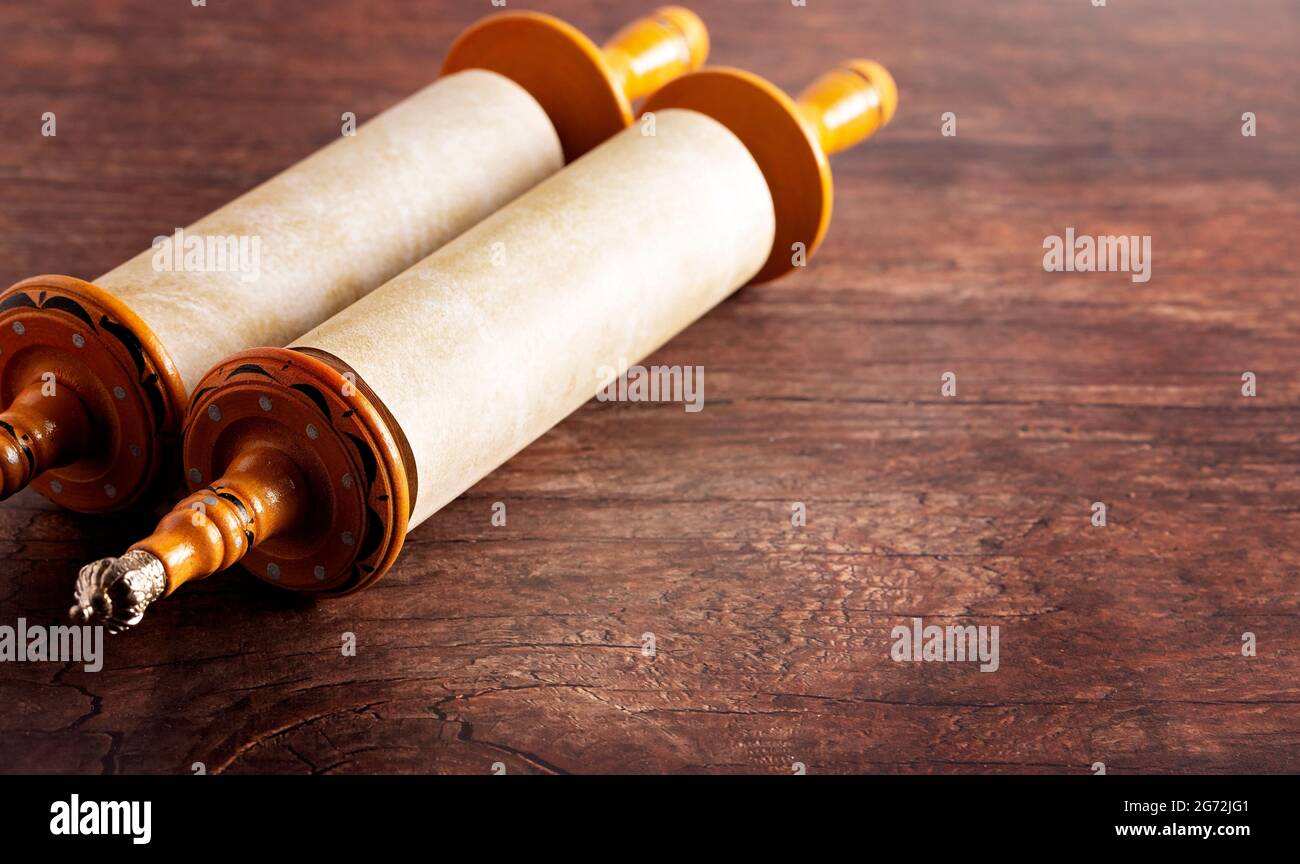 Ancient Looking Hebrew Scroll of the Torah Stock Photo - Alamy