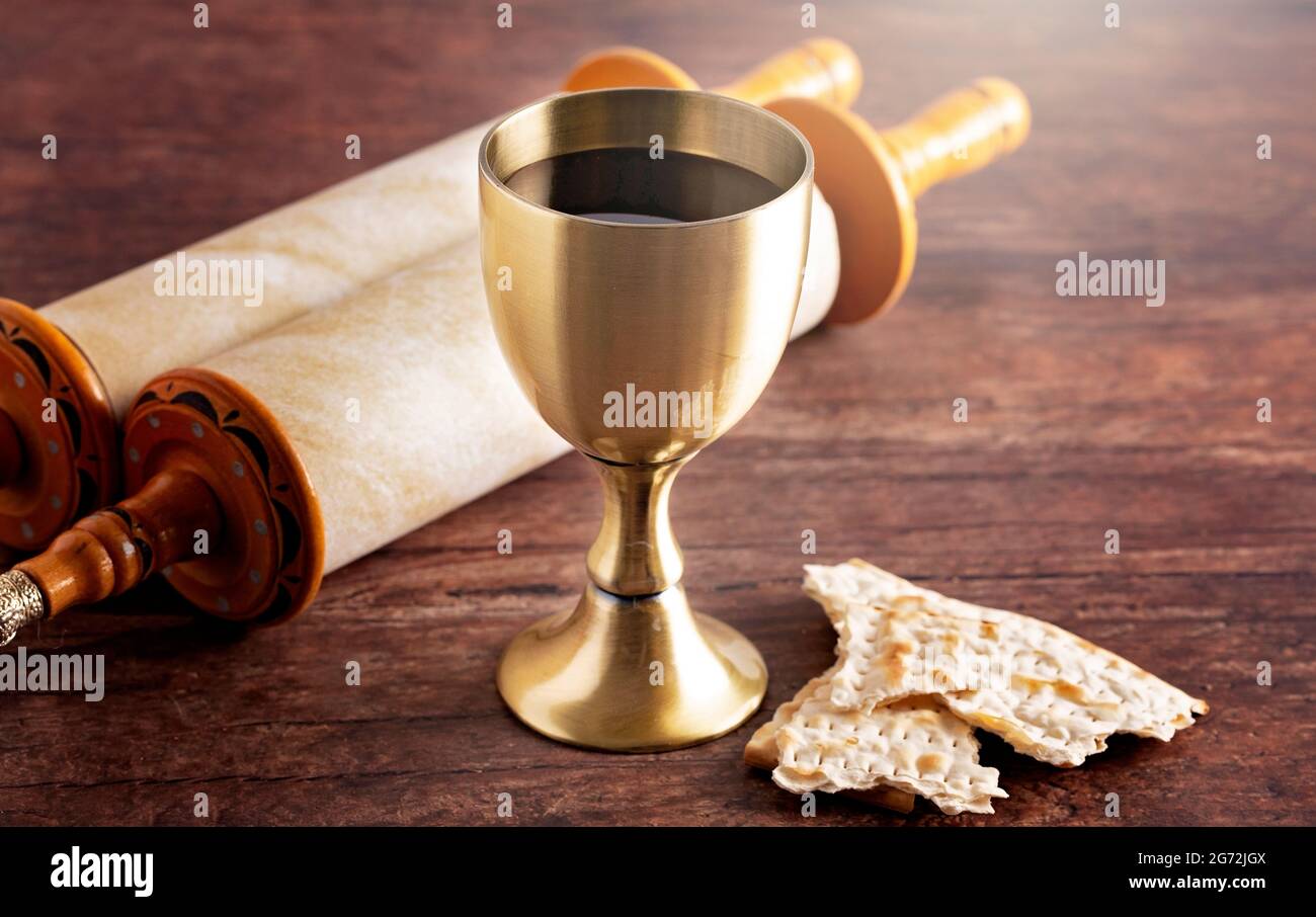 Holy Communion or the Lords Supper Prepared on a Dark Wood Table with ...