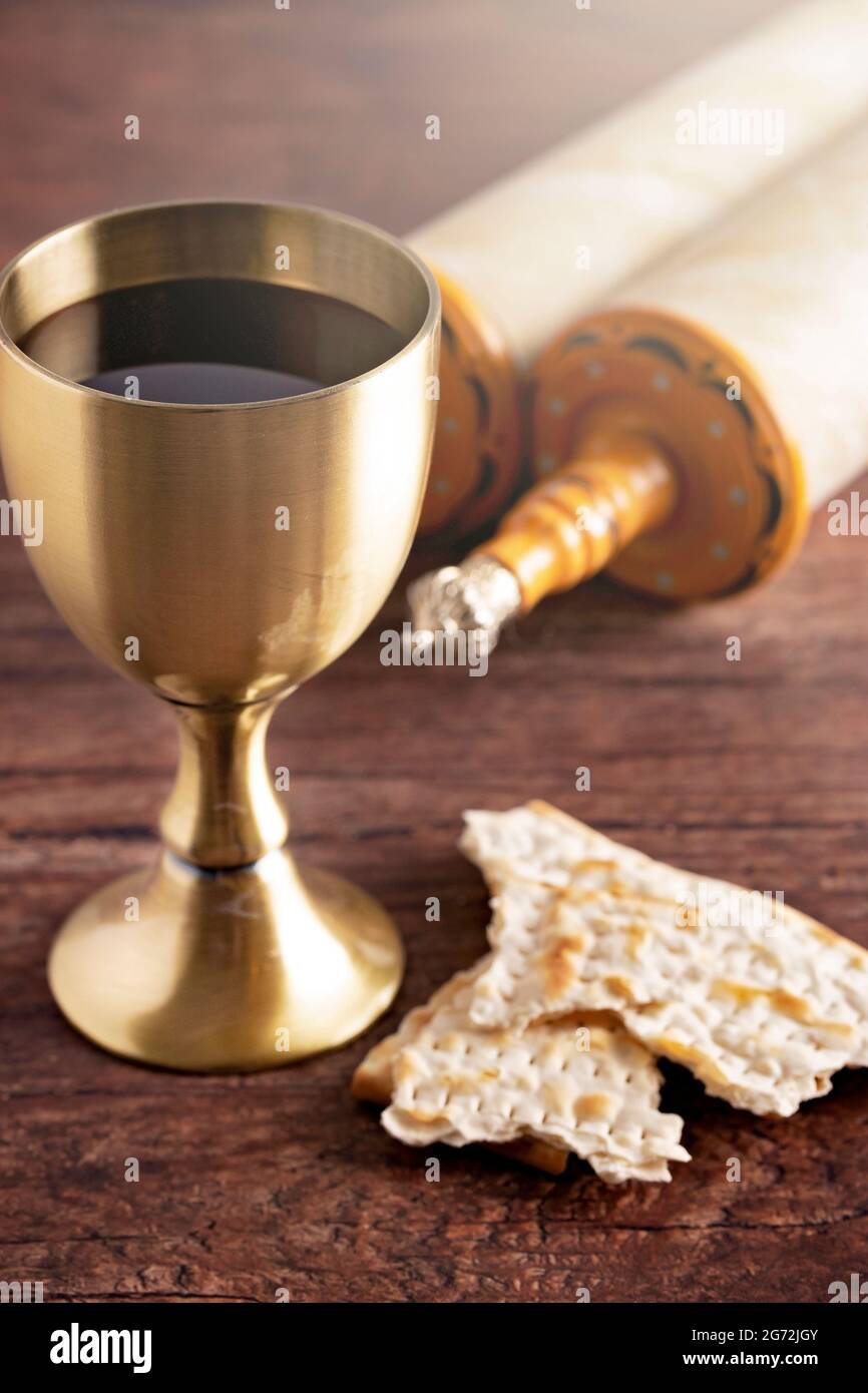 Holy Communion or the Lords Supper Prepared on a Dark Wood Table with ...