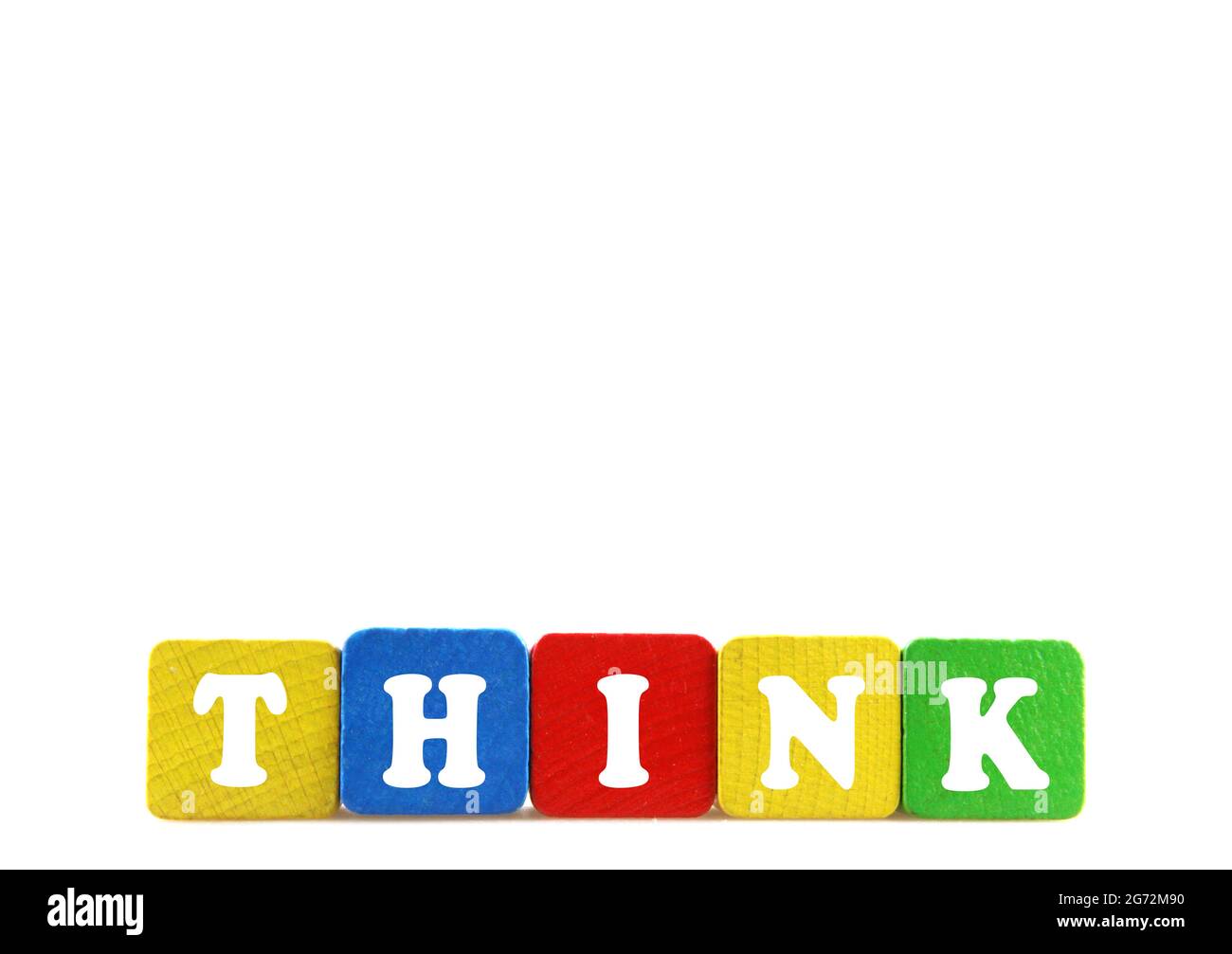 Word "Think" arranged of wooden colorful cubes isolated on white ...