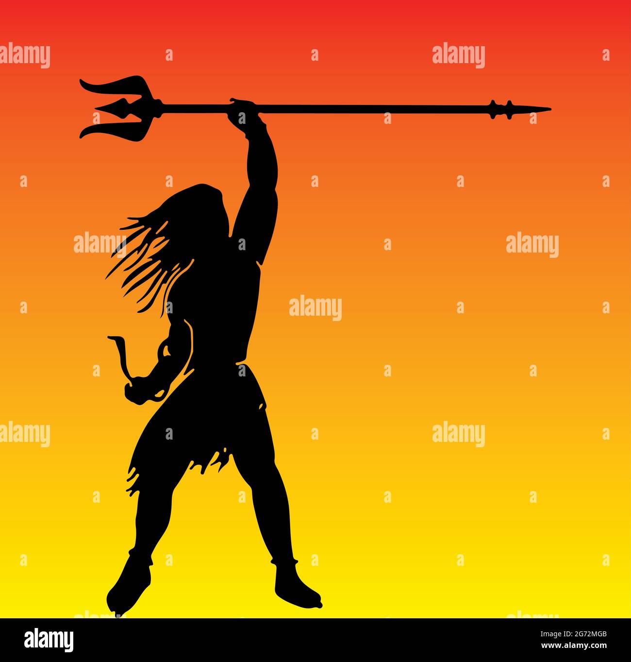 Digital illustration of the Hindu Lord Shiva silhouette on an orange ...