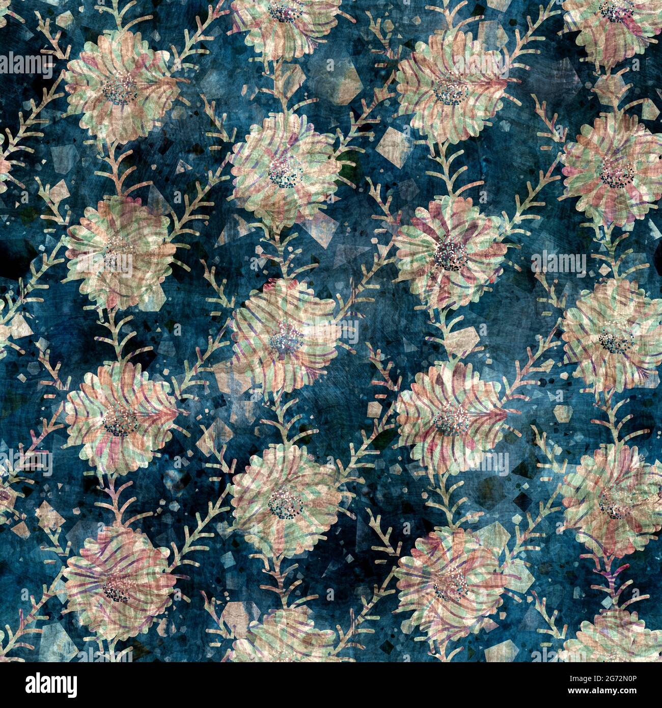 Seamless elegant mixed media pattern in navy, blue, pink, and cream ...
