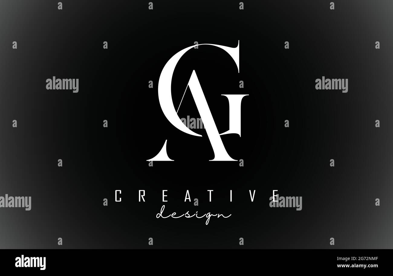 White AG a g letters design logotype concept with serif font and ...