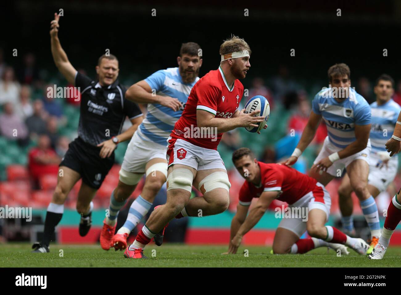 Cardiff, UK. 10th July, 2021. Aaron Wainwright of Wales makes a break ...