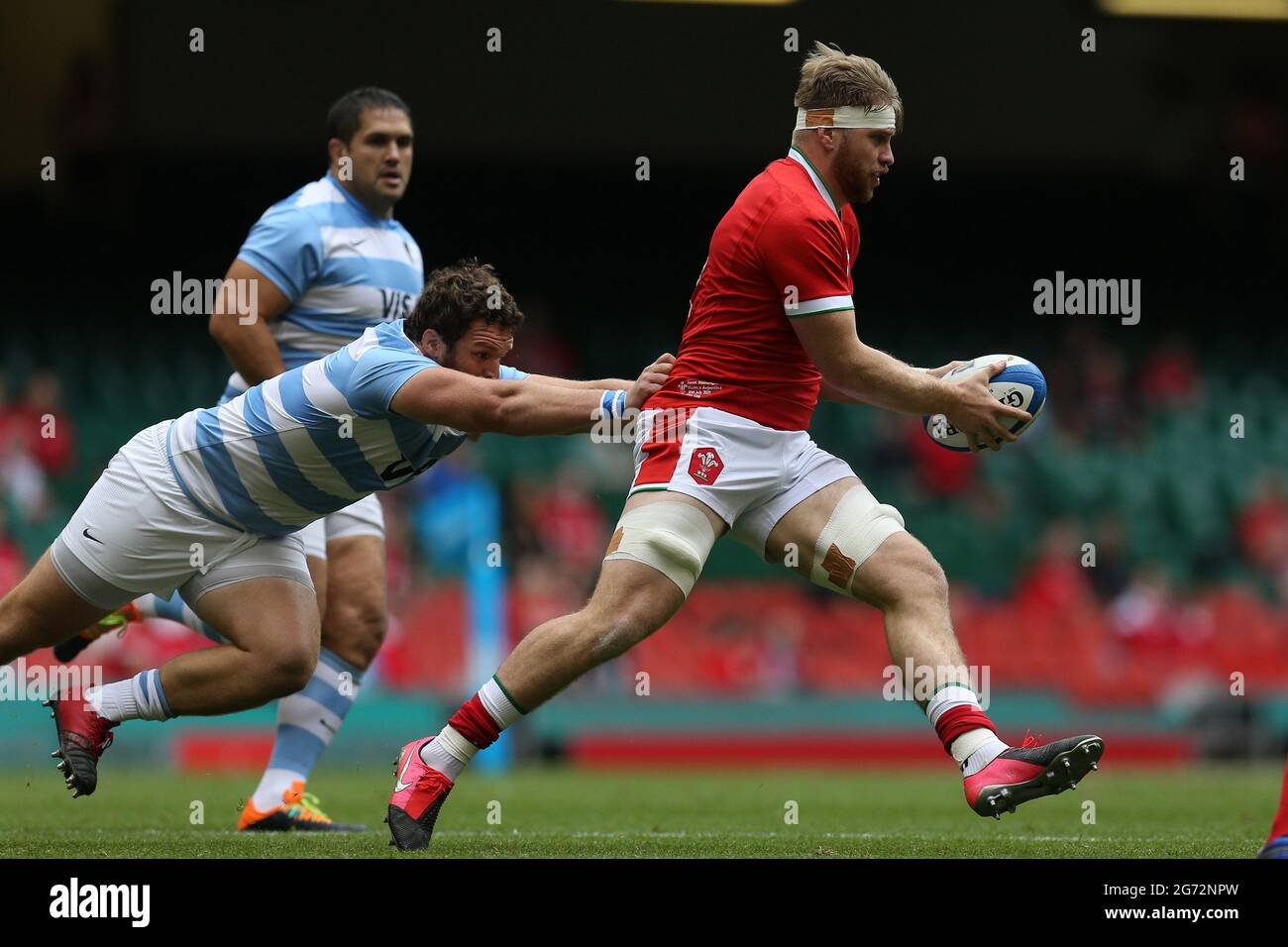 Cardiff, UK. 10th July, 2021. Aaron Wainwright of Wales makes a break ...