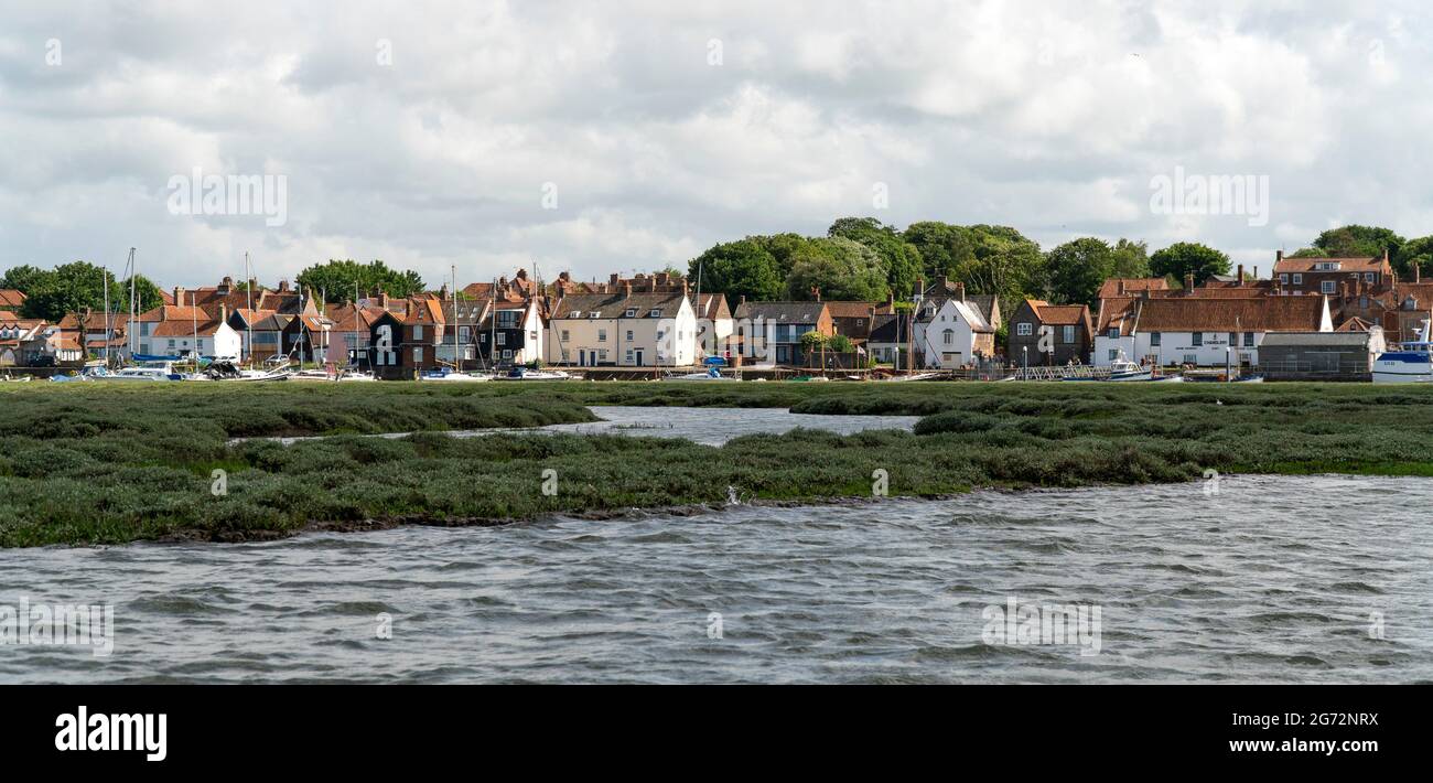 Coastal town and salt marshes at high tide Stock Photo - Alamy