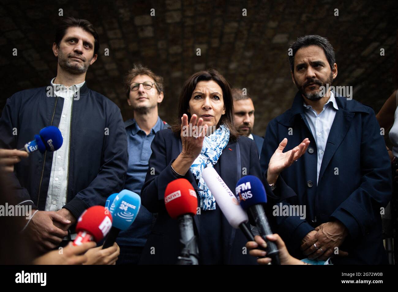 Mayor of Paris Anne Hidalgo speaks to the press as she launches the ...