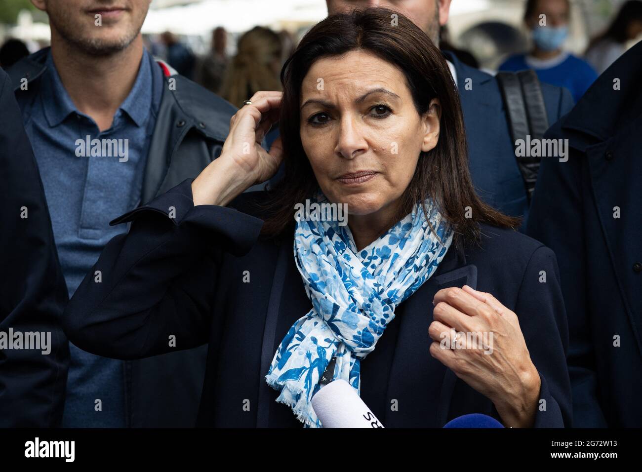Mayor of Paris Anne Hidalgo speaks to the press as she launches the ...