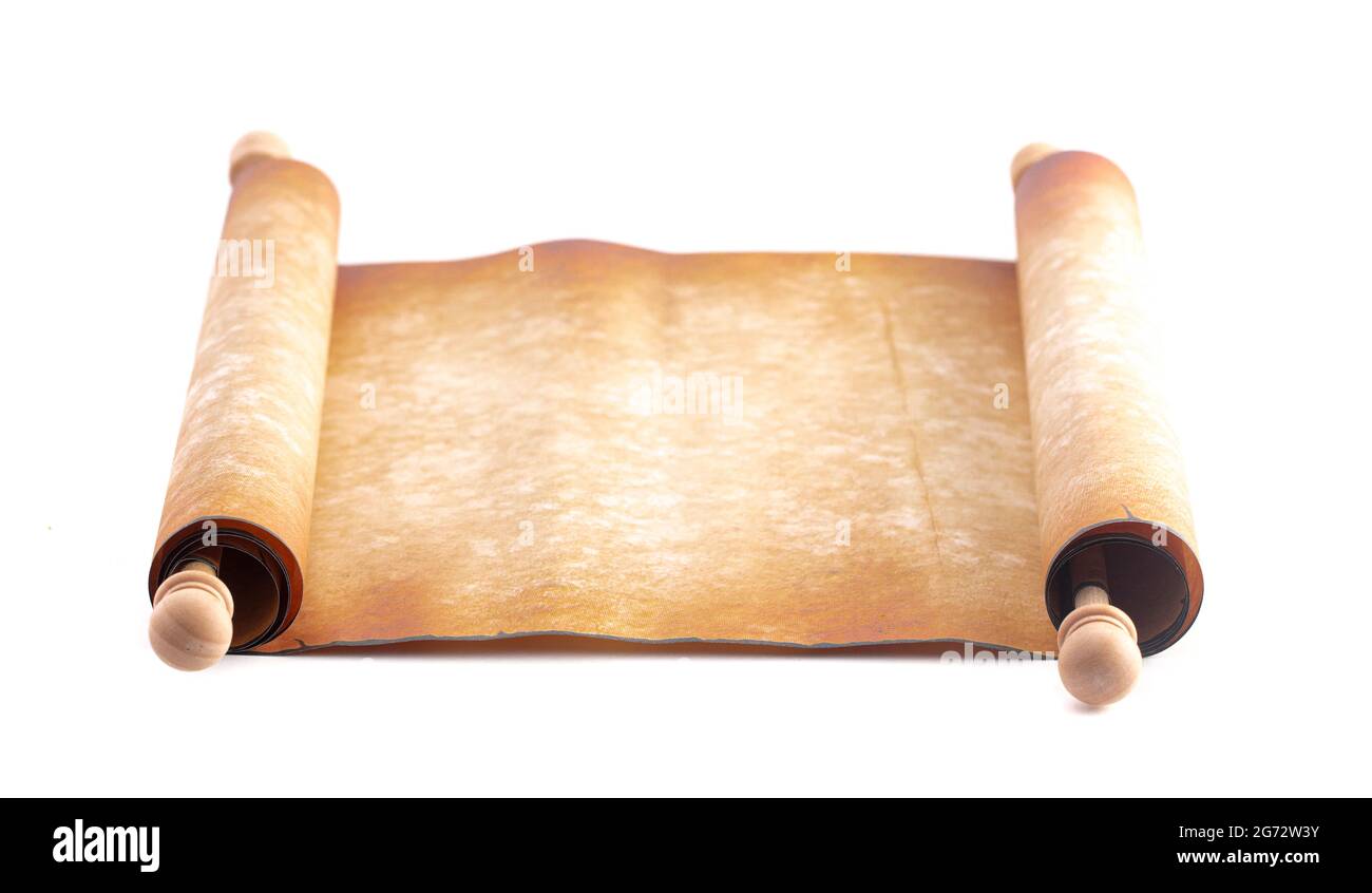 An Open Antique Scroll Isolated on a White Background Stock Photo - Alamy