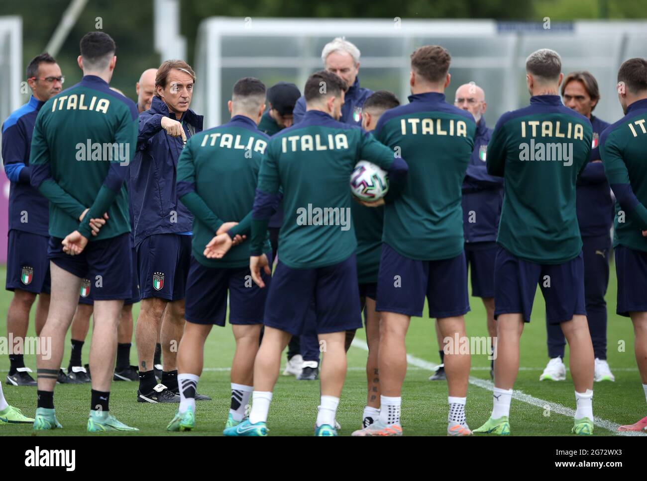 Italy manager Roberto Mancini with his players during a training ...