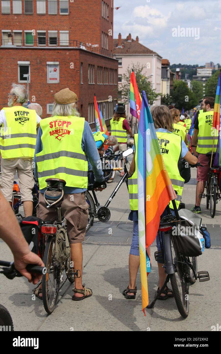 Germany: Bicycle demonstration Friedenscamp (Peace Camp) Ramstein 2021 ...