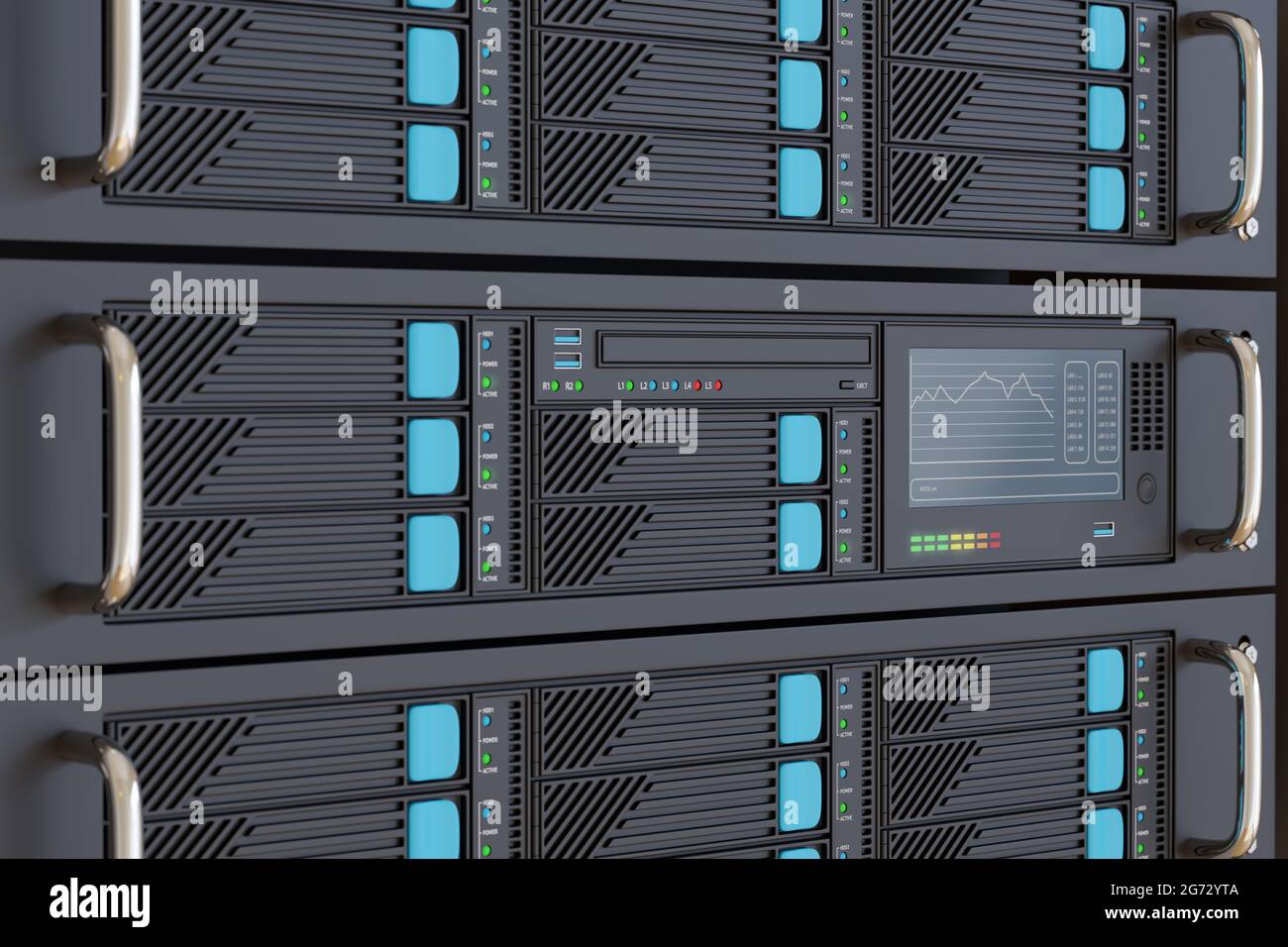 Computer server rack close up. Selective focus. 3d illustration Stock ...
