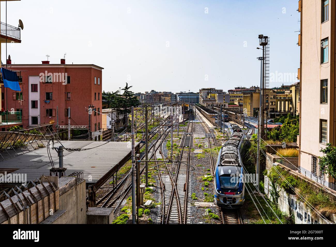 view of Salerno station, Italy. Train on tracks Stock Photo - Alamy