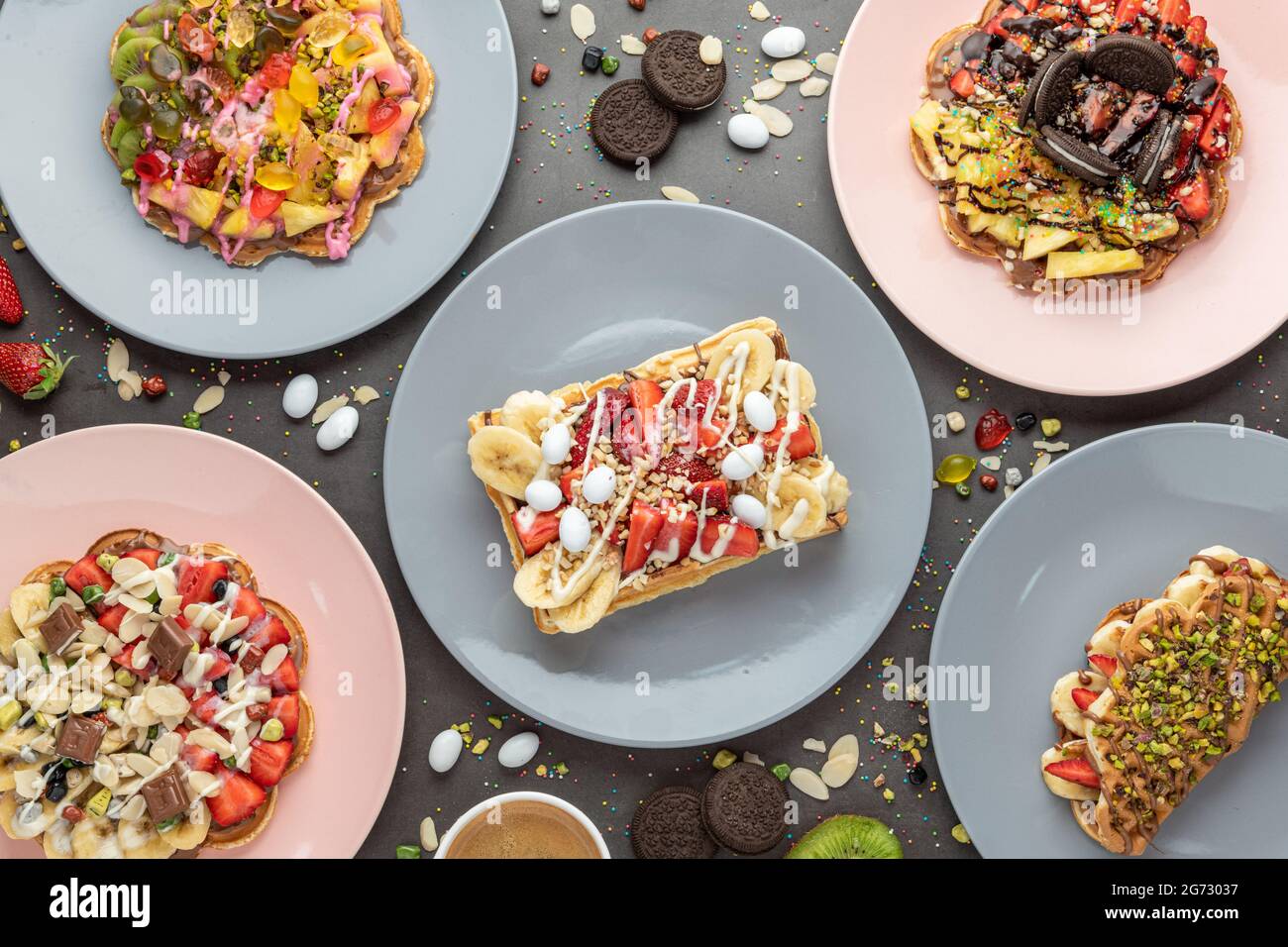 Three different waffles in square, heart and bubble shape Stock Photo ...
