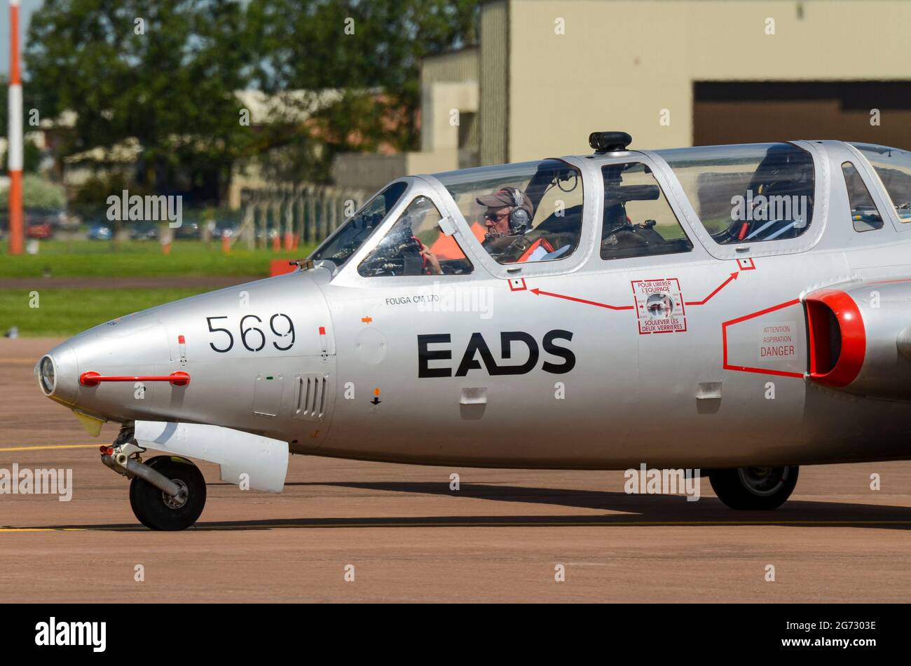 EADS sponsored Fouga Magister jet plane F-AZZP arriving for display at ...