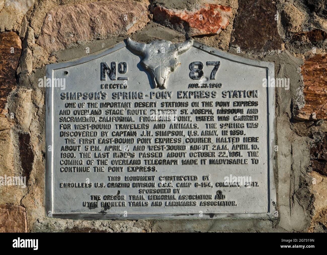 Commemorative plaque at monument at Simpson Springs Station, Pony ...