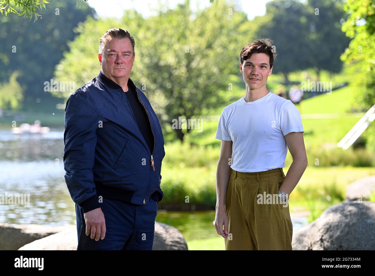 Munich, Deutschland. 10th July, 2021. From left: Peter KURTH (actor), Sebastian URZENDOWSKY ...