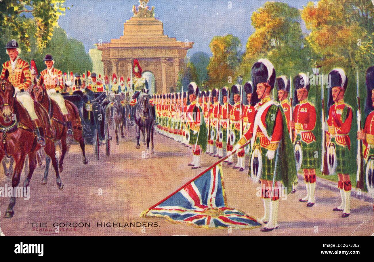 The Gordon Highlanders, 1936. Scottish regiment lowering the Union flag ...