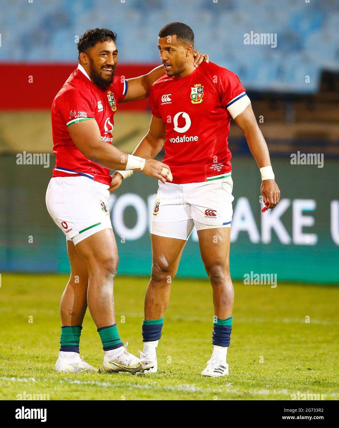 British and Irish Lions' Bundee Aki and Anthony Watson uring the Castle ...