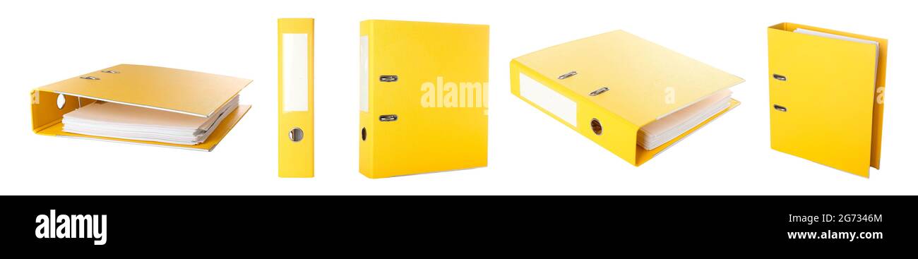 Yellow office folder on white background Stock Photo - Alamy