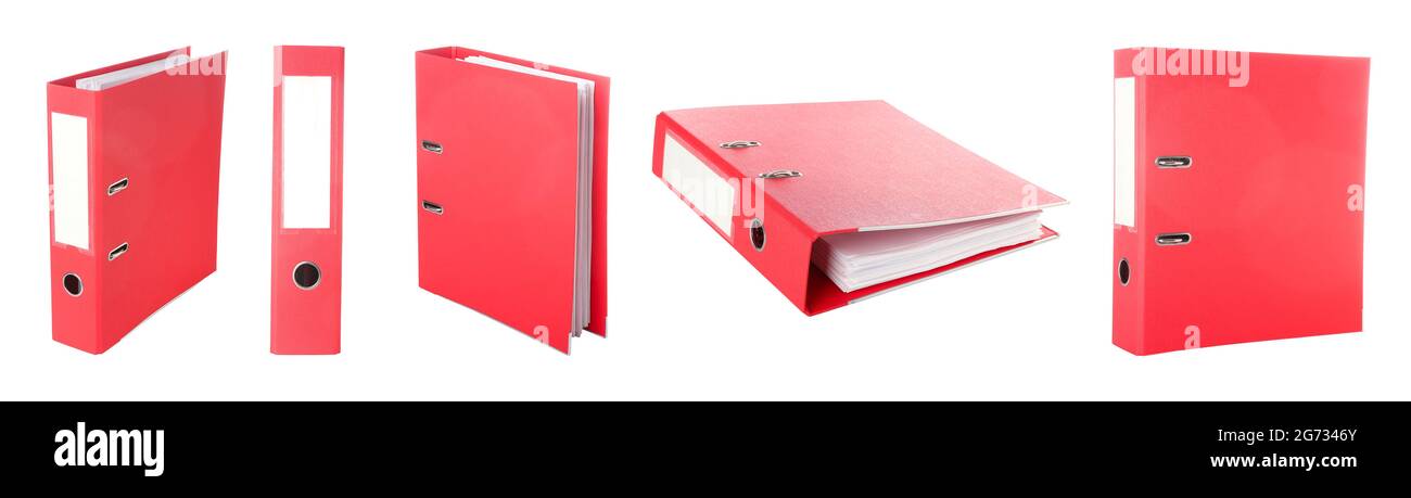 Red office folder on white background Stock Photo - Alamy
