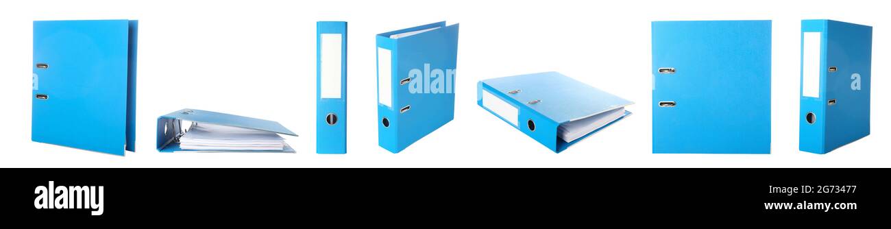 Blue office folder on white background Stock Photo - Alamy