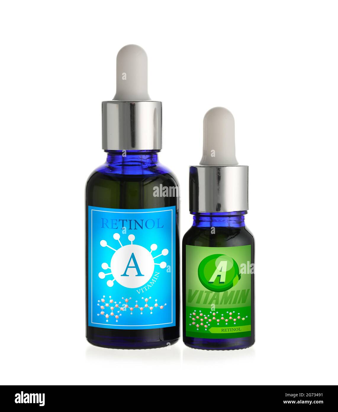 Bottles of vitamin A oil on white background Stock Photo - Alamy