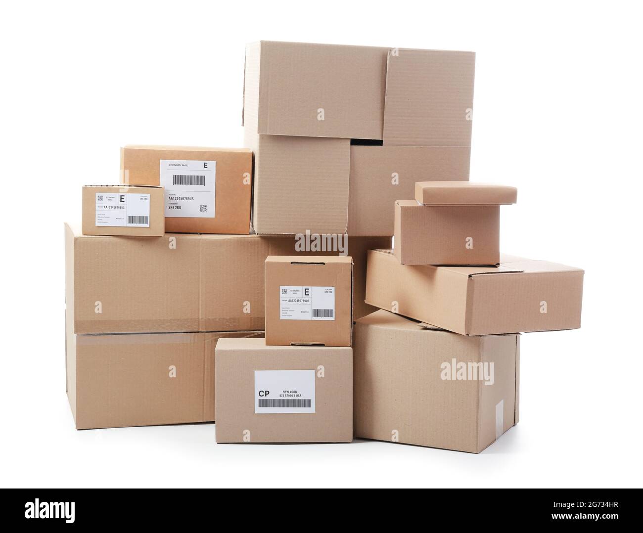Different parcels on white background Stock Photo - Alamy