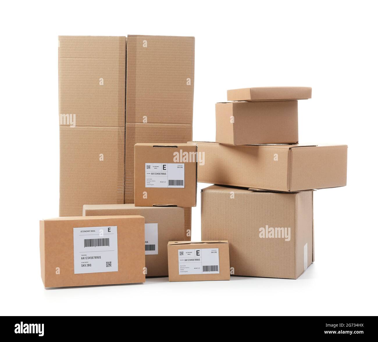Different parcels on white background Stock Photo - Alamy