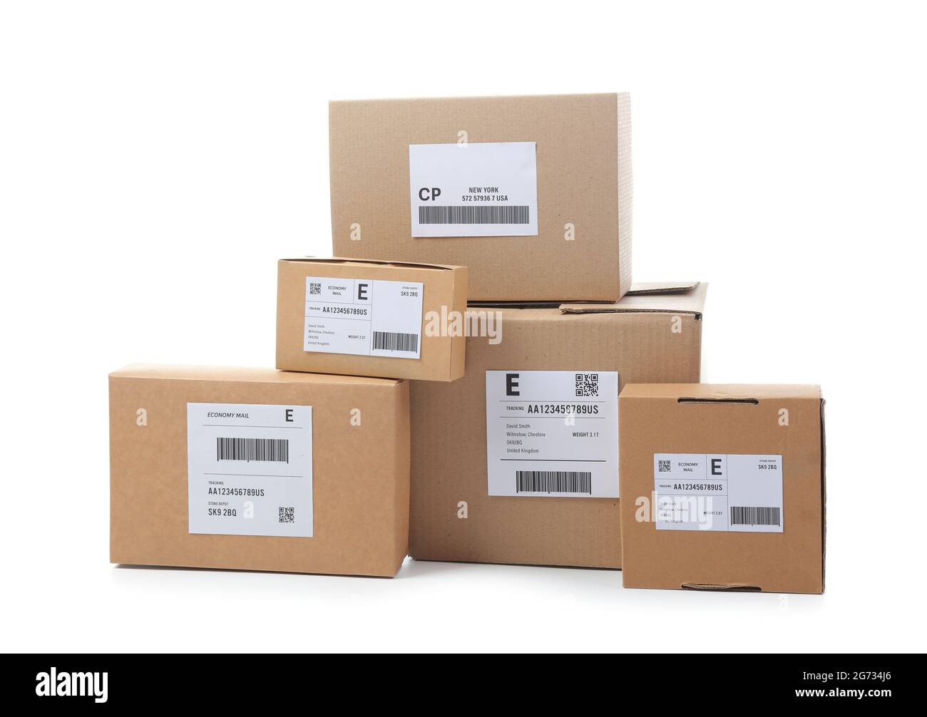 Different parcels on white background Stock Photo - Alamy