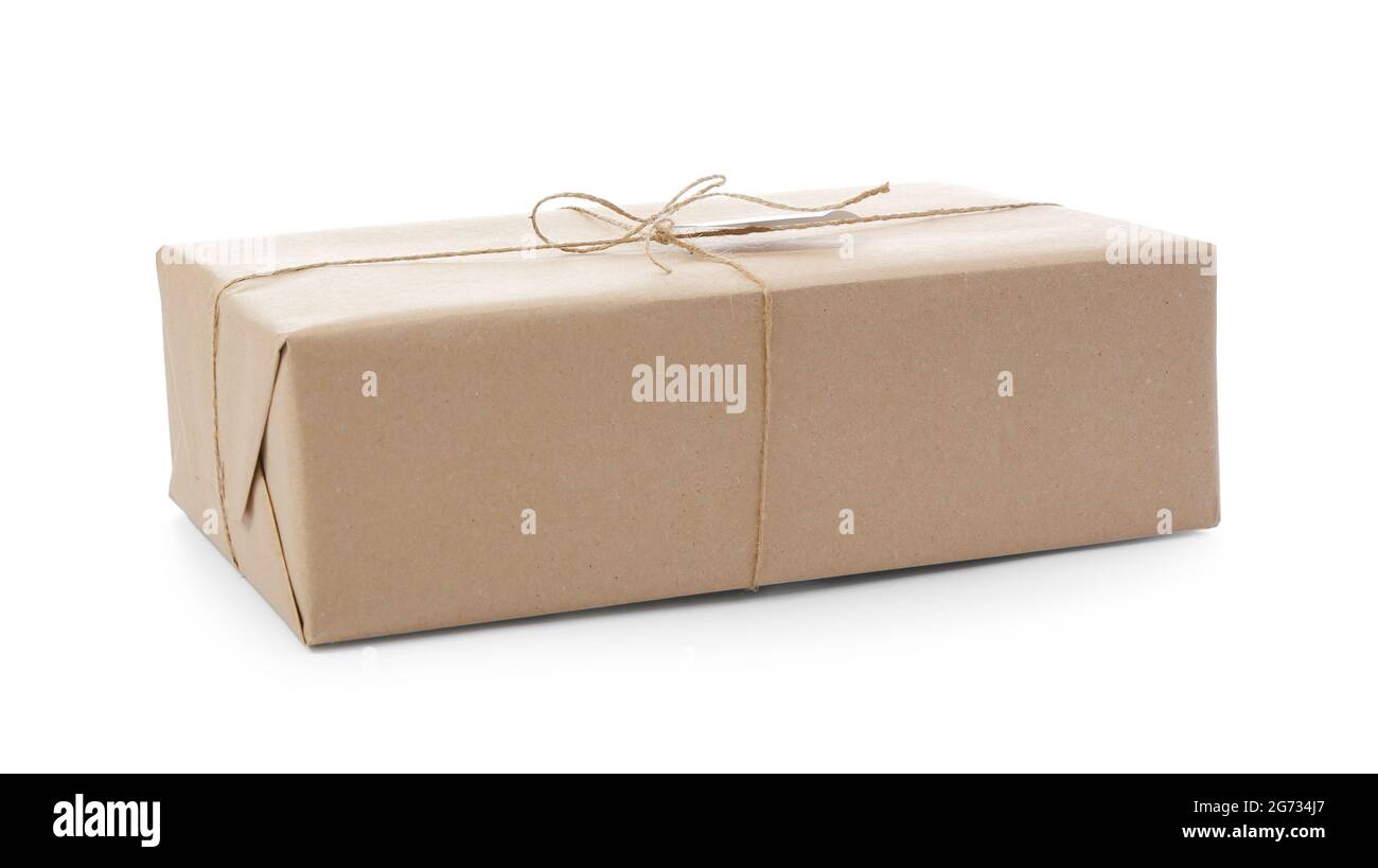 Packed parcel on white background Stock Photo - Alamy