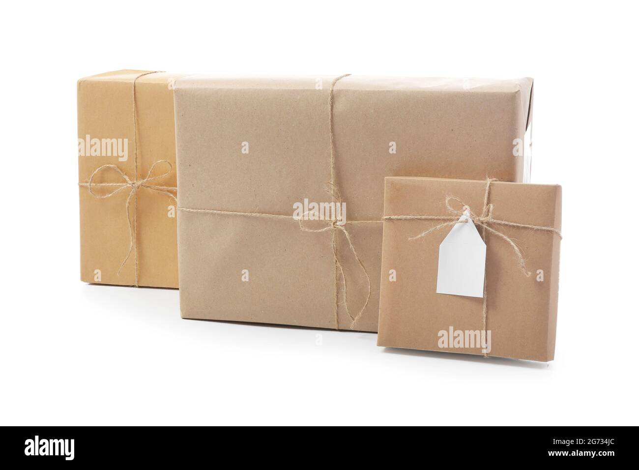 Different parcels on white background Stock Photo - Alamy