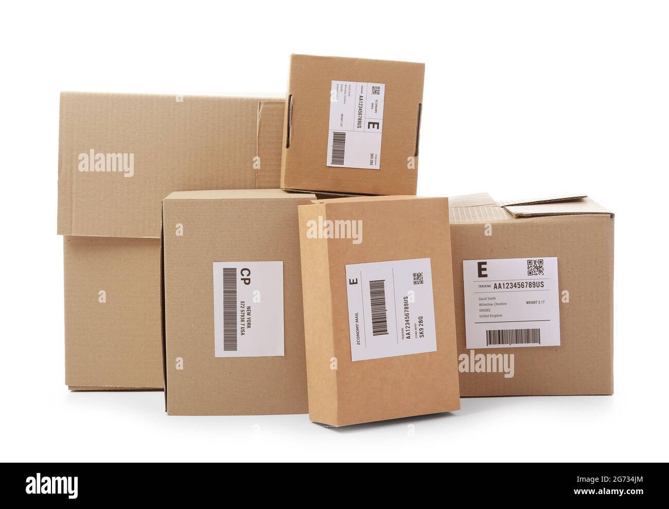 Different parcels on white background Stock Photo - Alamy