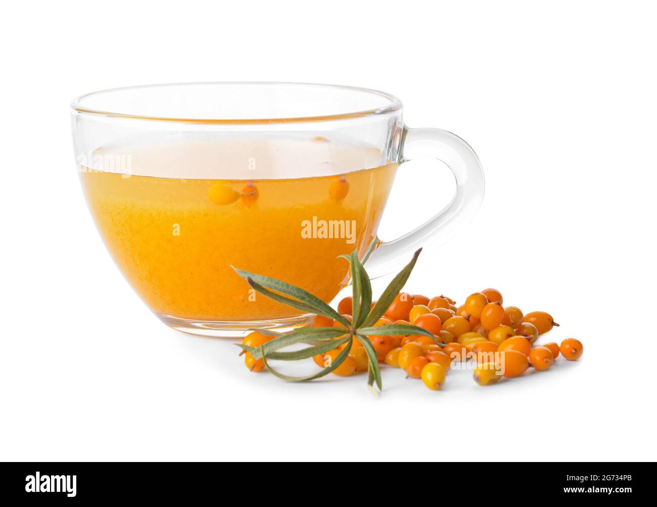 Cup of healthy sea buckthorn tea on white background Stock Photo - Alamy