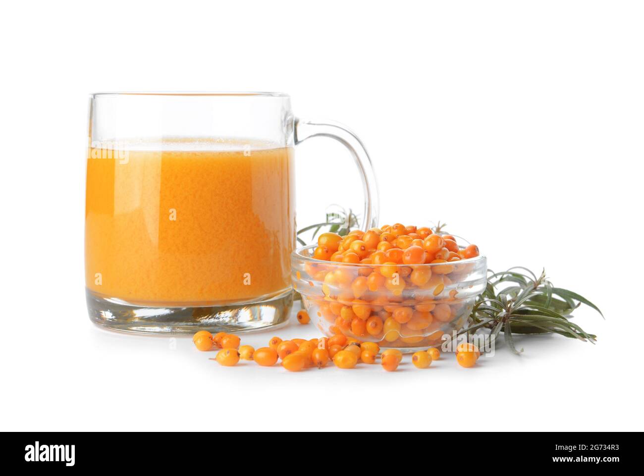 Cup of healthy sea buckthorn tea on white background Stock Photo - Alamy