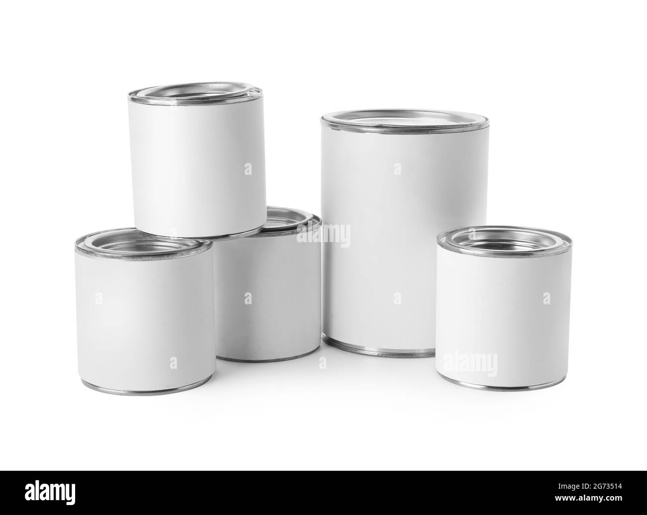 Paint cans on white background Stock Photo - Alamy