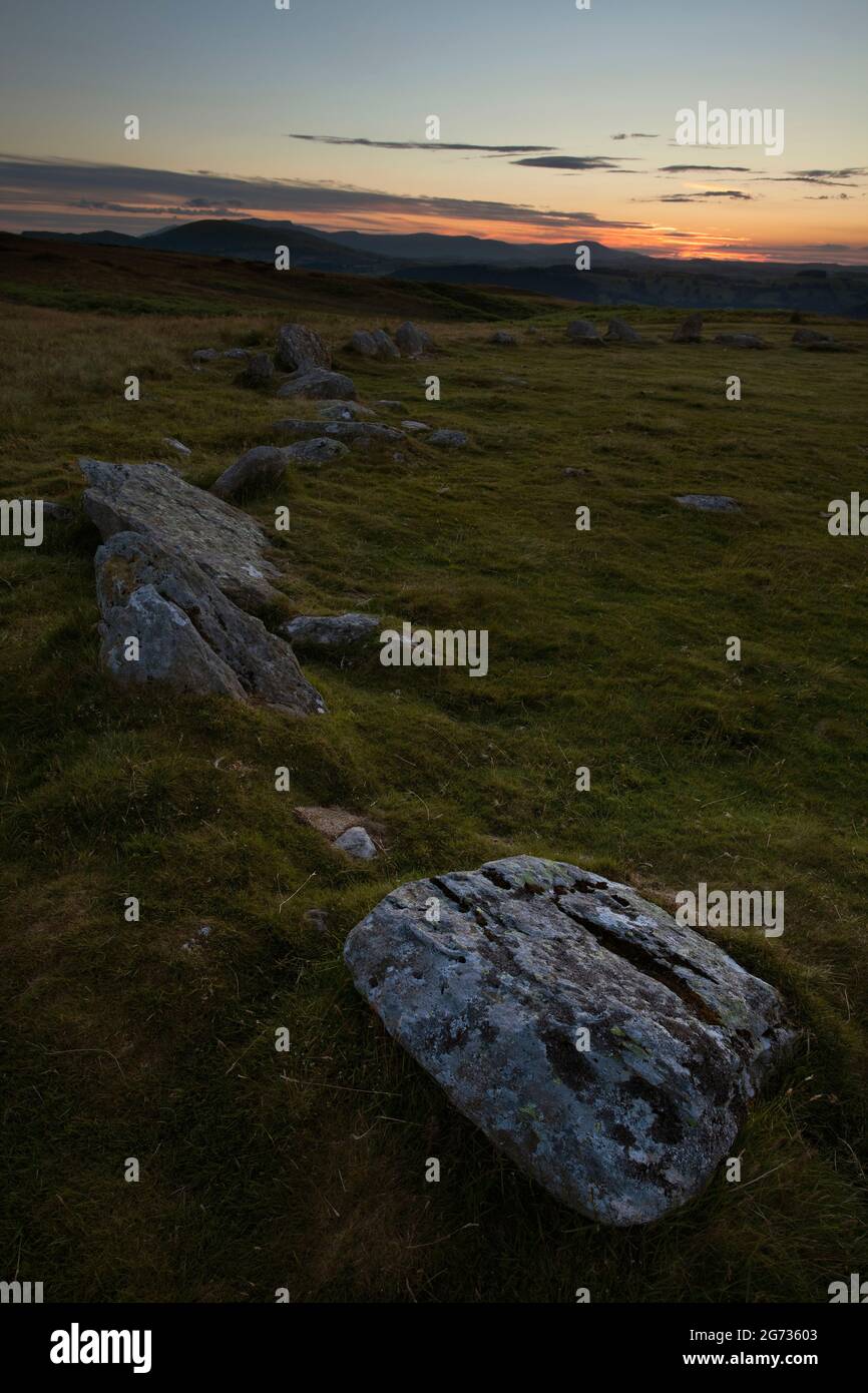 The Cockpit stone circle at sunset, on Askham Fell in the English Lake ...