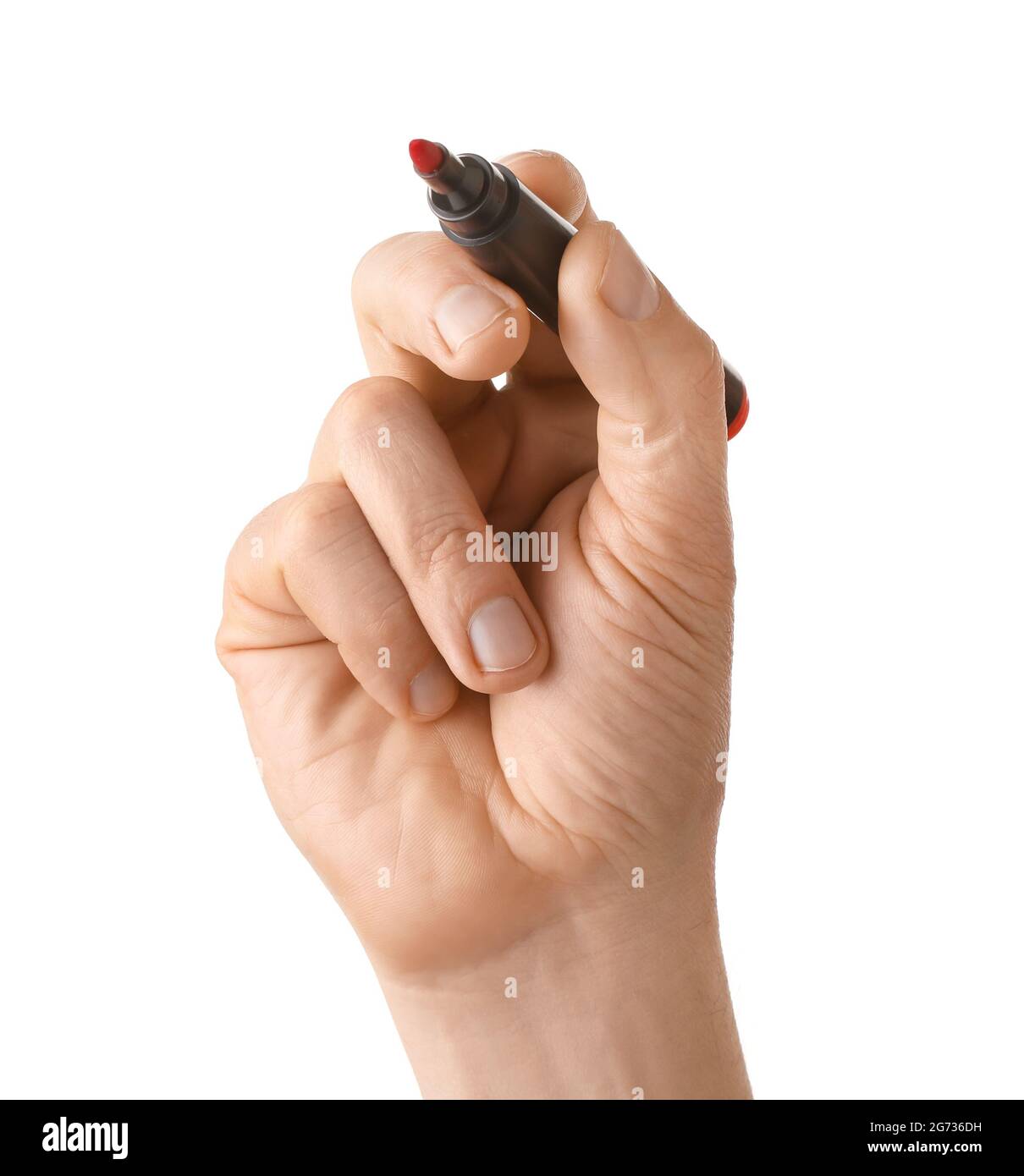 Man with marker on white background Stock Photo - Alamy