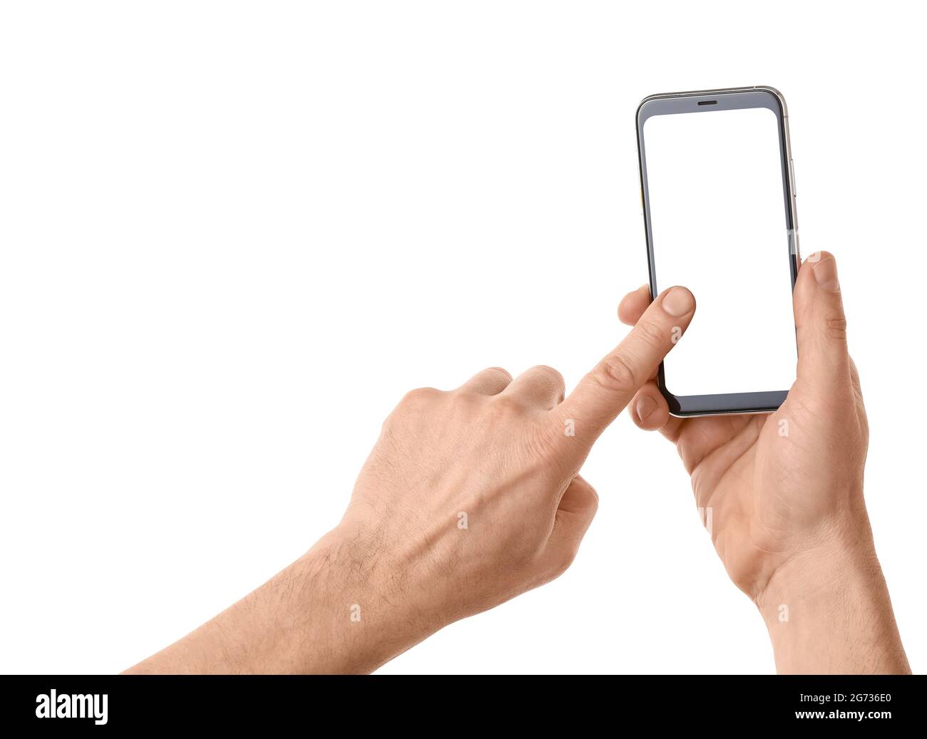 Man with mobile phone on white background Stock Photo - Alamy