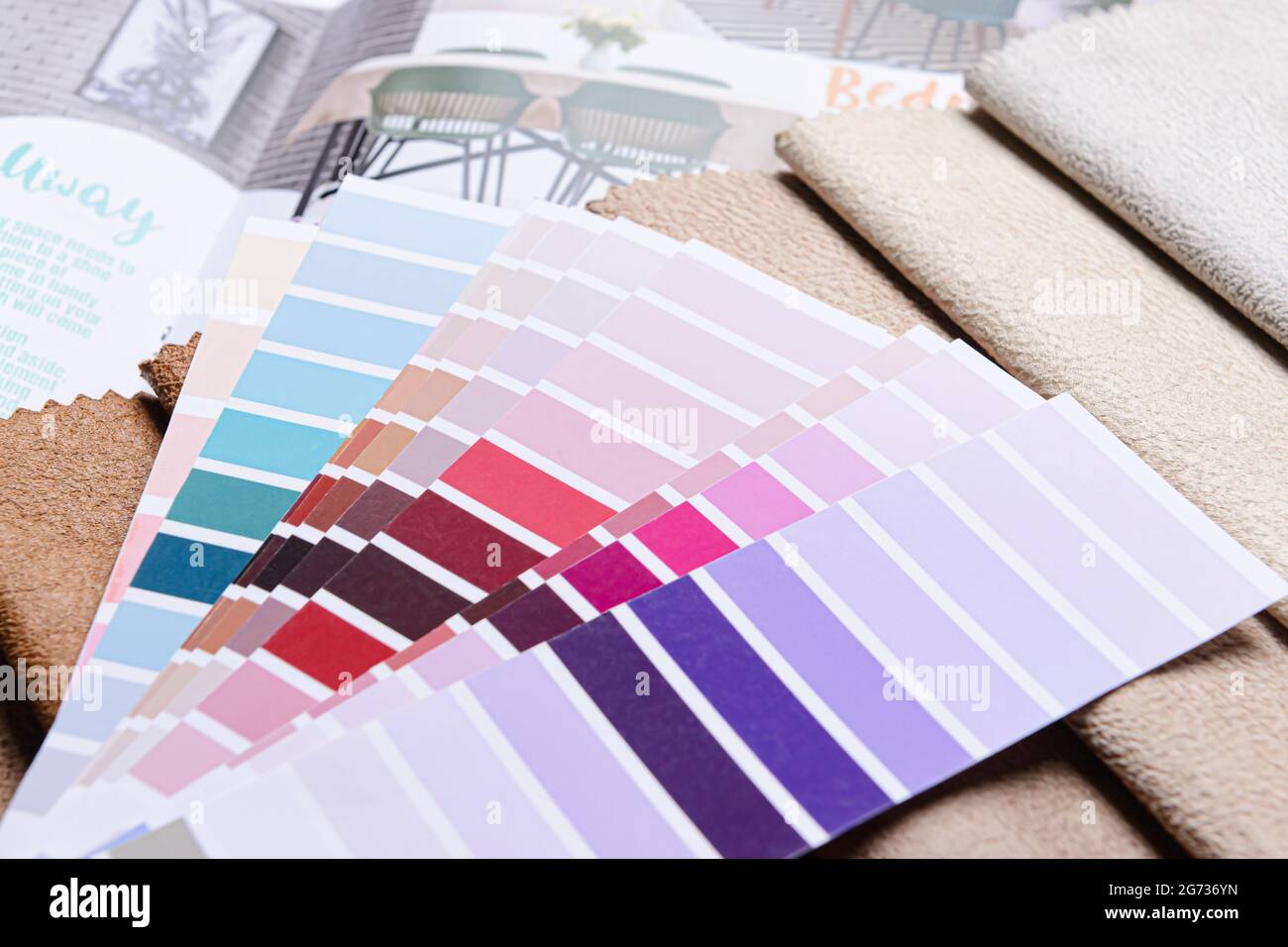 Paint color palettes on fabric samples, closeup Stock Photo - Alamy