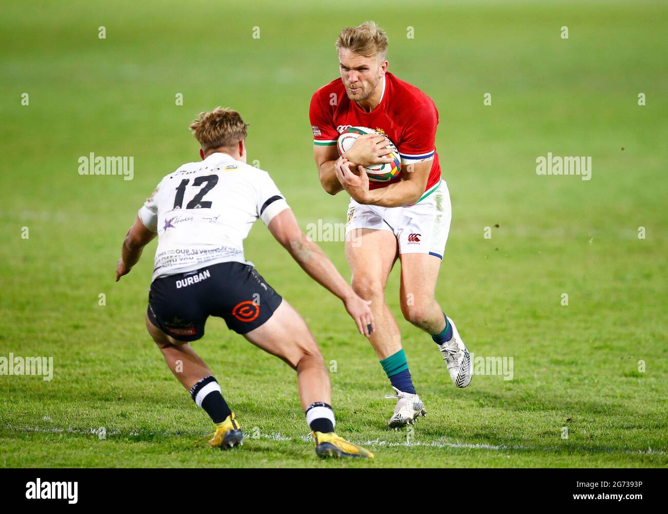 Cell C Sharks's Murray Koster attempts to tackle British and Irish ...